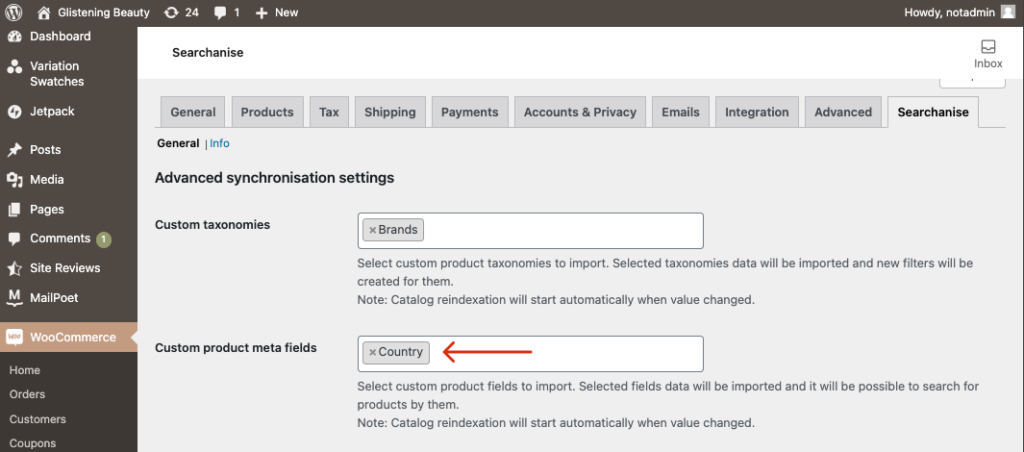 Setting up search through custom product fields on WooCommerce | Searchanise Documentation